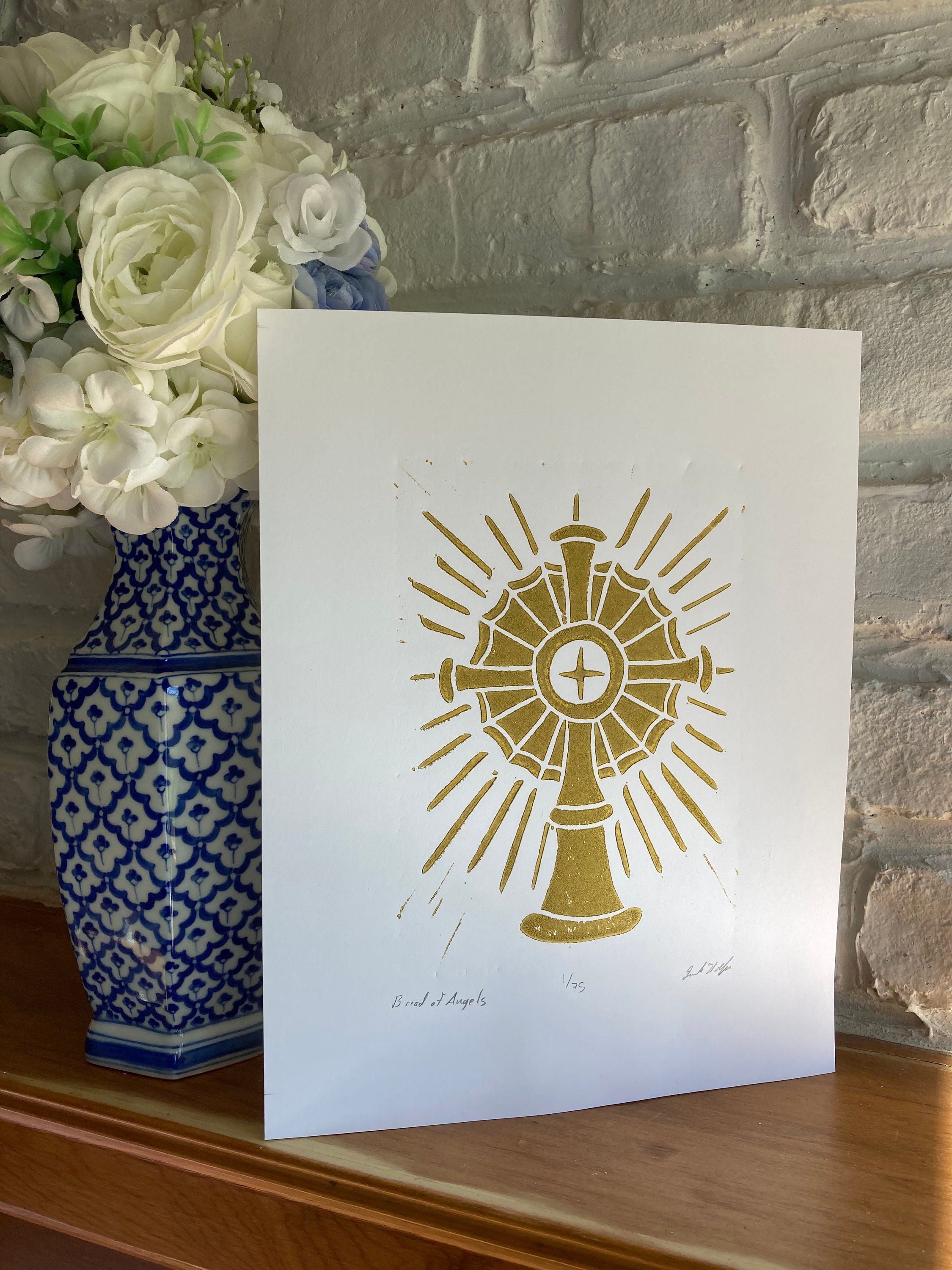 Original Eucharistic Monstrance Hand-printed Linocut Print Linoleum ...