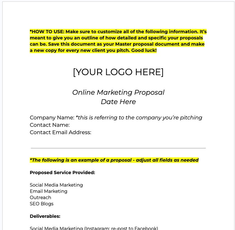 Proposal Template for New Copywriting Clients - Etsy