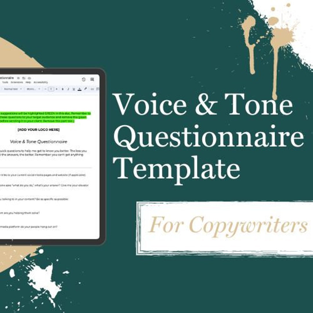Voice & Tone Questionnaire Template - Etsy