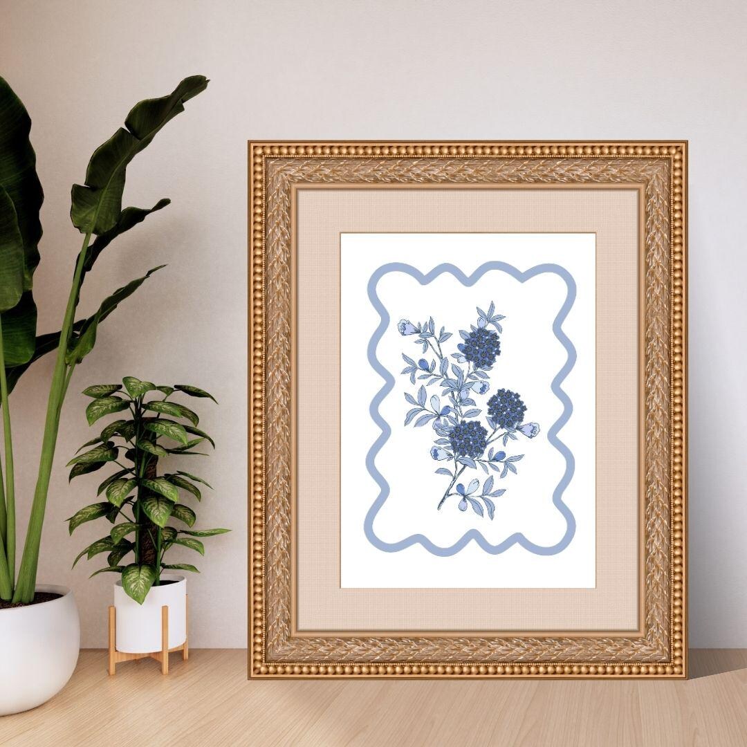 Blue Chinoiserie Flowers Wall Art, Floral Wall Art, Classic Home Decor ...
