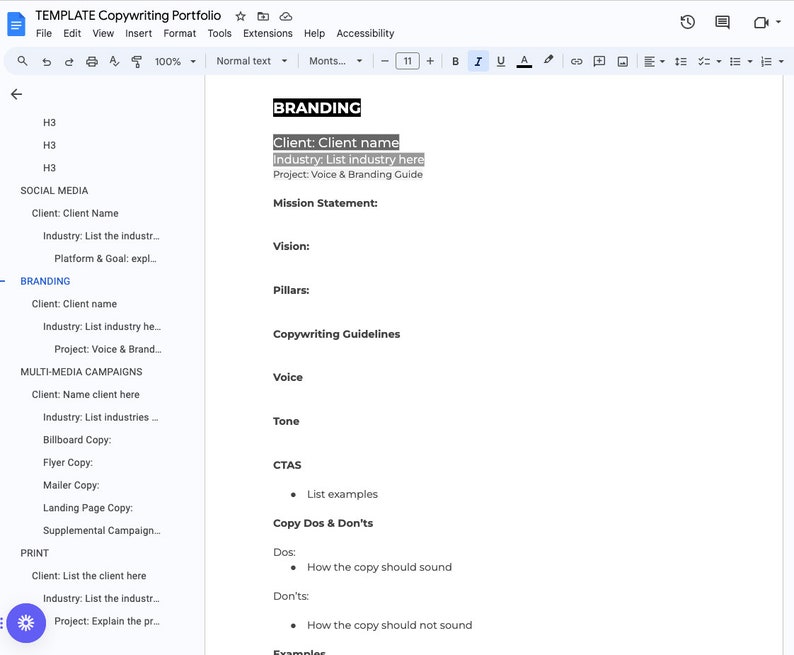 Google Doc Portfolio Template for Copywriters - Etsy