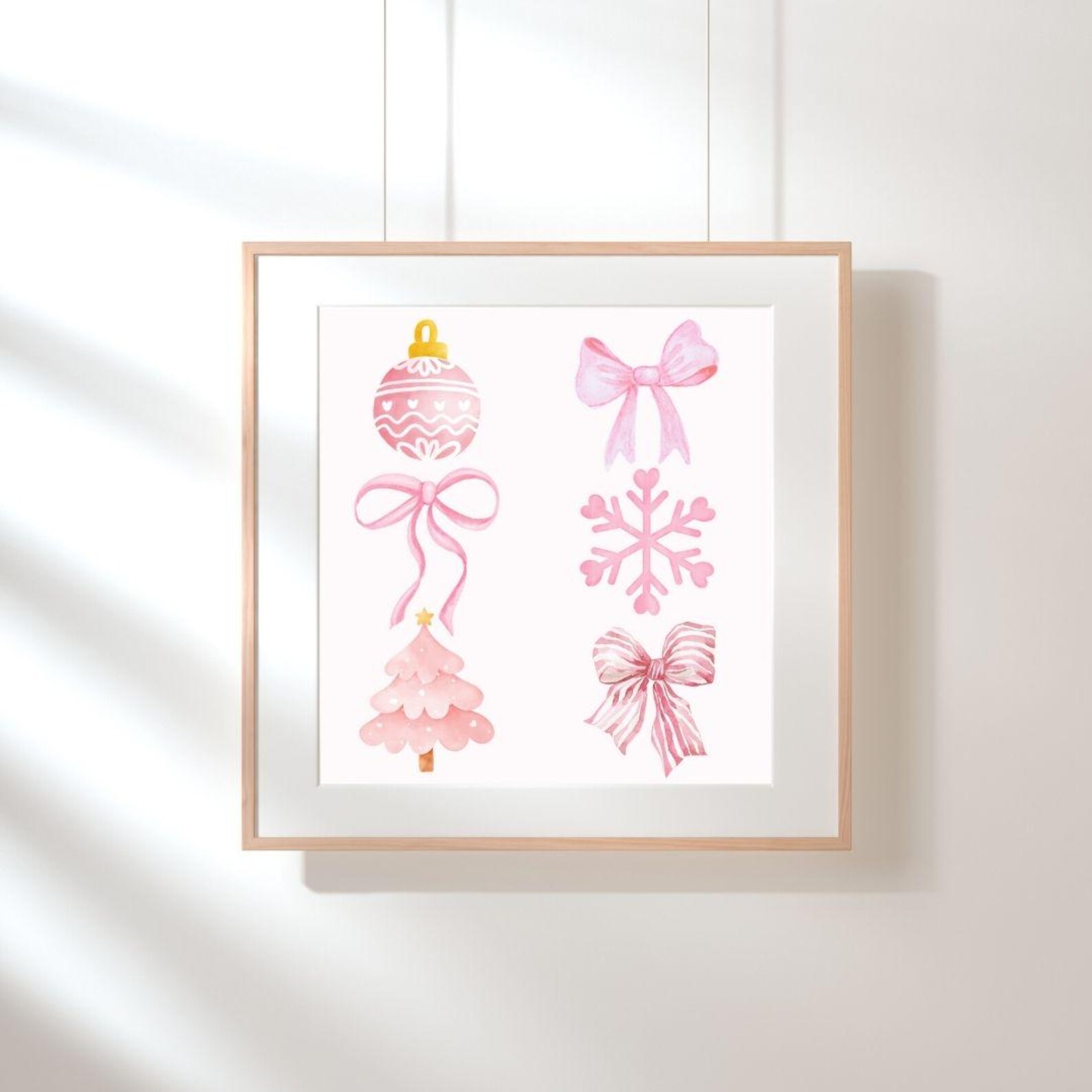 Coquette Pink Christmas Wall Art, Pastel Christmas Wall Art, Pink Bows ...