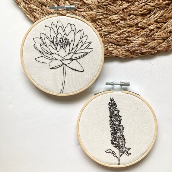 July Birth Flower 4 Embroidery Hoop Larkspur and Water Lily | Etsy