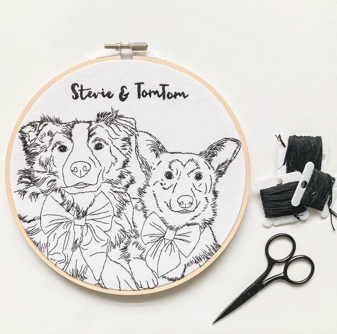 Custom Hand Embroidery Pet Portrait - Minimalist Style - Etsy