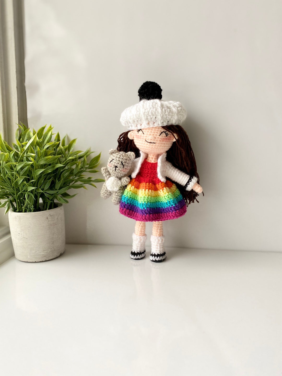 Amigurumi Rainbow Girl Crochet Doll, Rainbow Girl Doll With Little ...