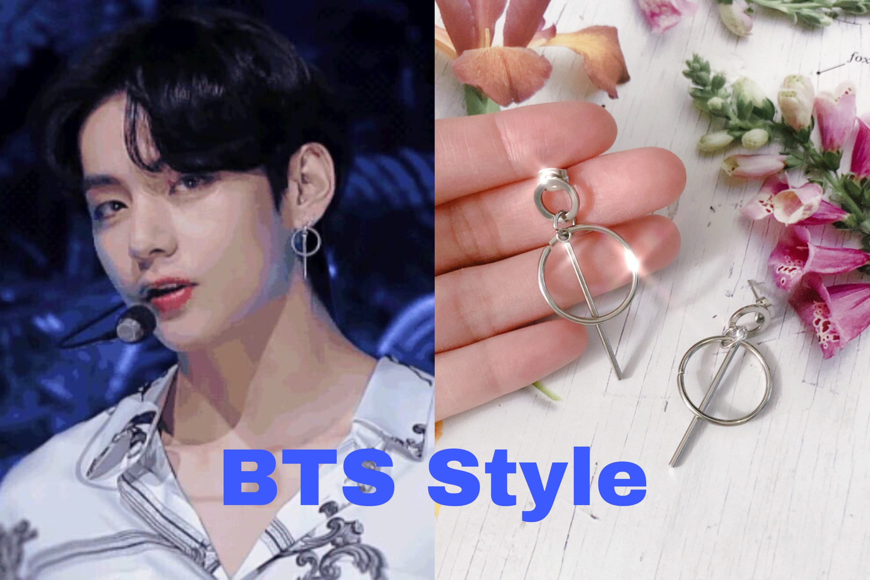 BTS v Style Bar Dangle Hoop Earrings Kpop Style - Etsy