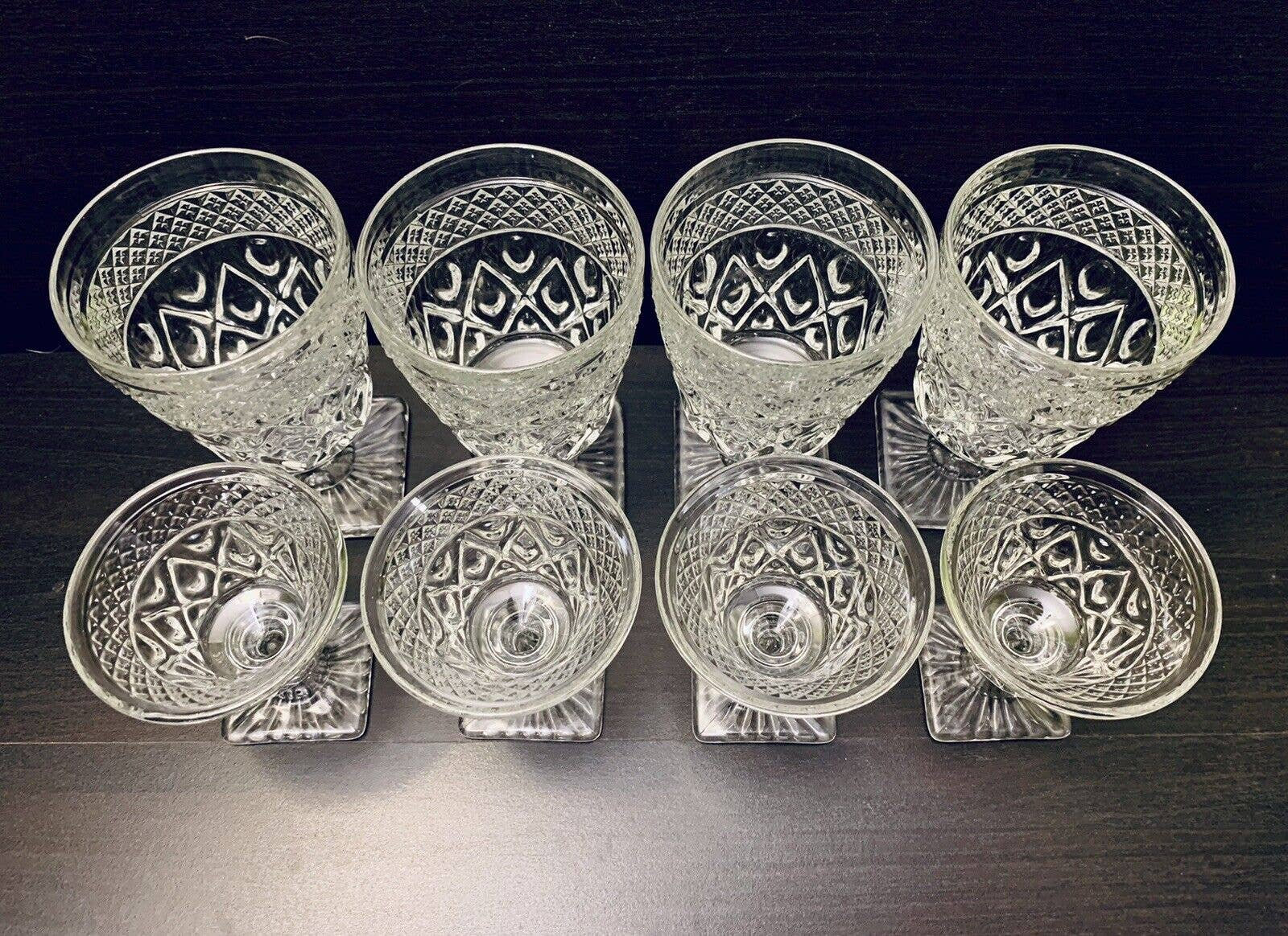 Square Footed Goblets and Cordial Glasses Clear Vintage Pressed Glass ...