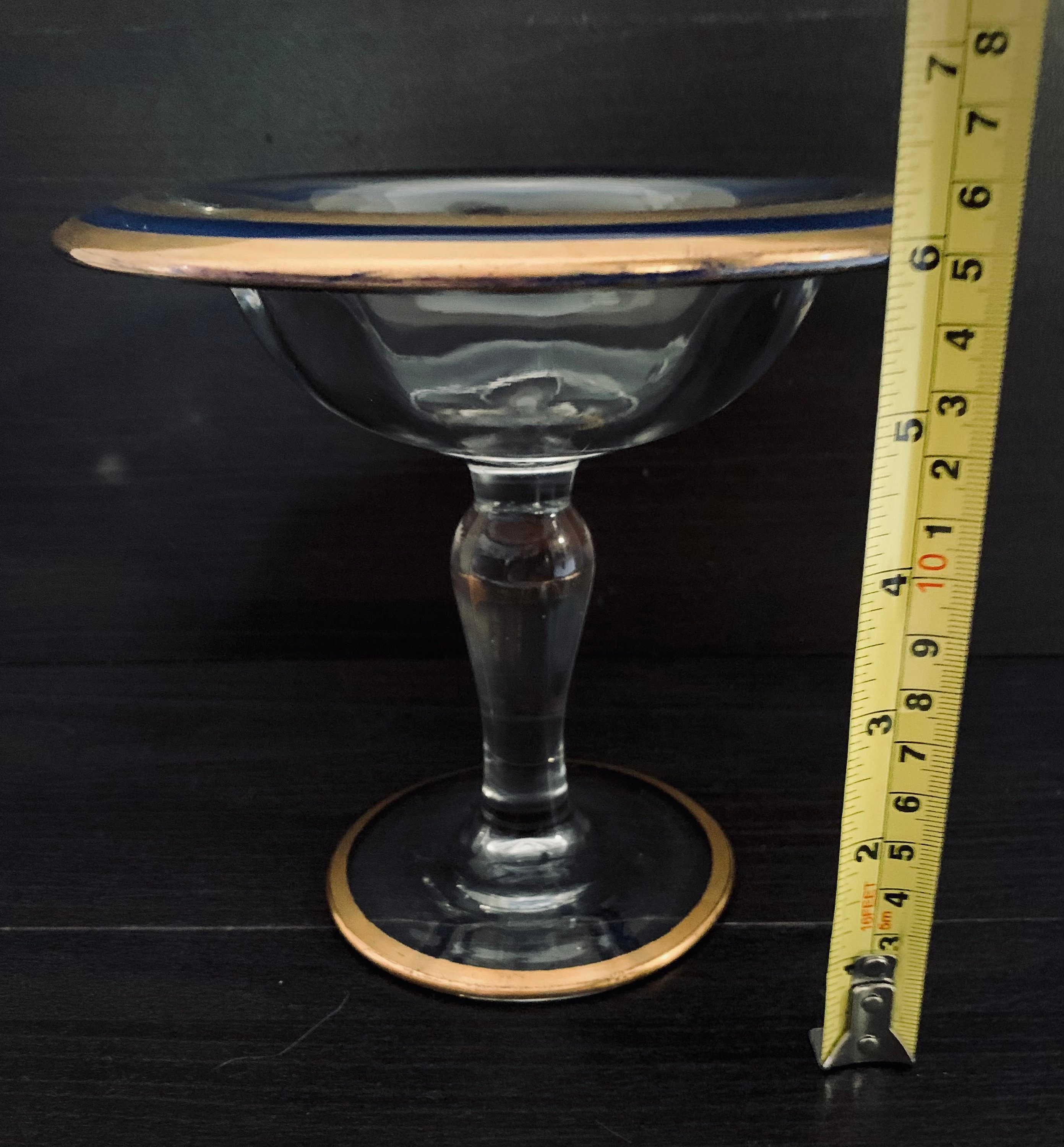 Heisey Clear Glass Compote Cobalt Blue and Gold Banded Rim 6 1/4” Tall ...