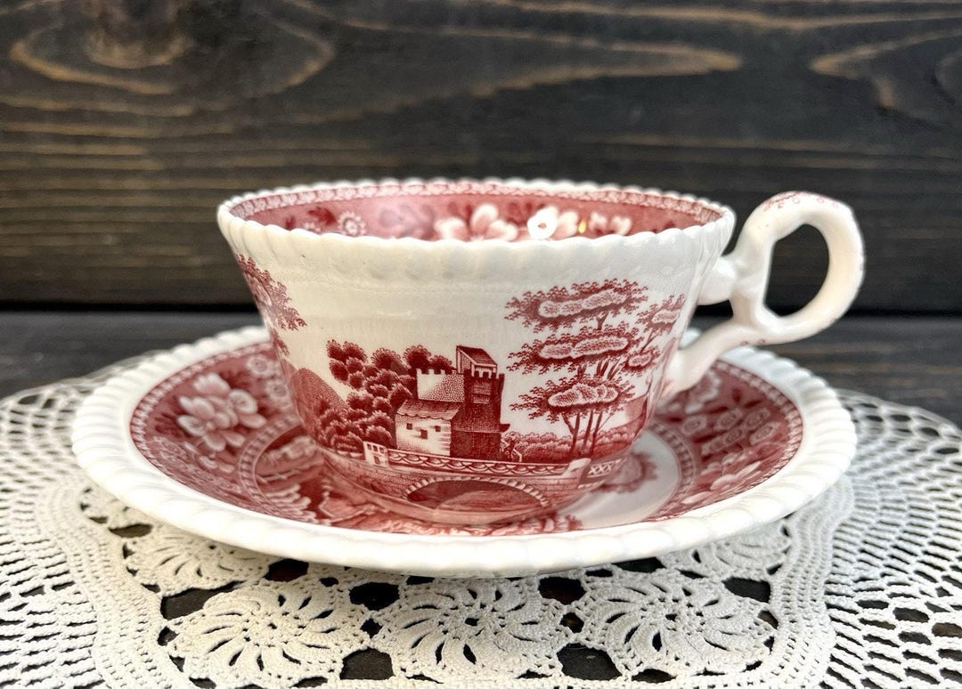 Spode Pink Tower Teacup Cup & Saucer Red Oval Stamp Vintage ...