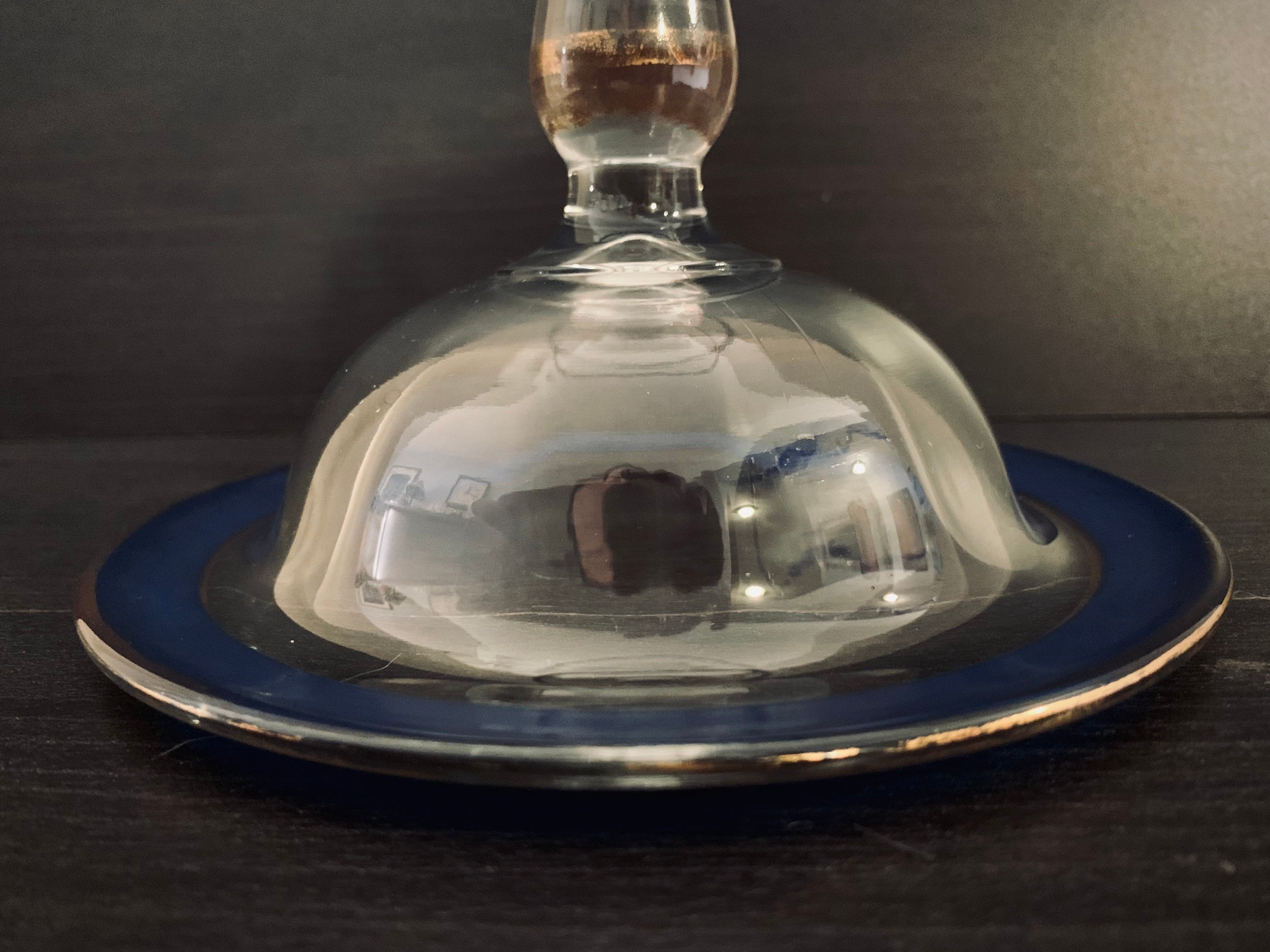 Heisey Clear Glass Compote Cobalt Blue and Gold Banded Rim 6 1/4” Tall ...
