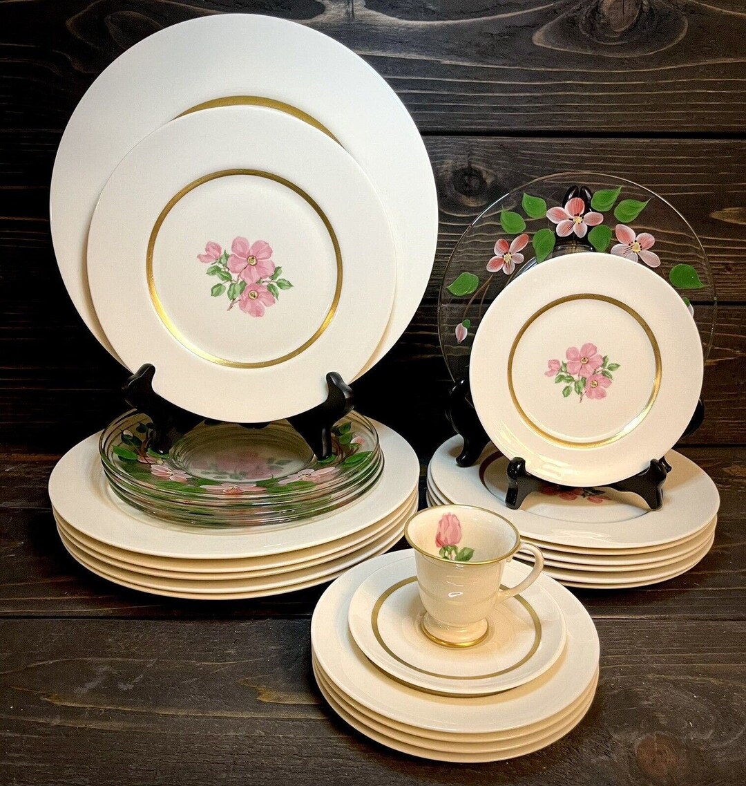 Franciscan Cherokee Rose Dinnerware Plate Set W/ Glass Plates ...