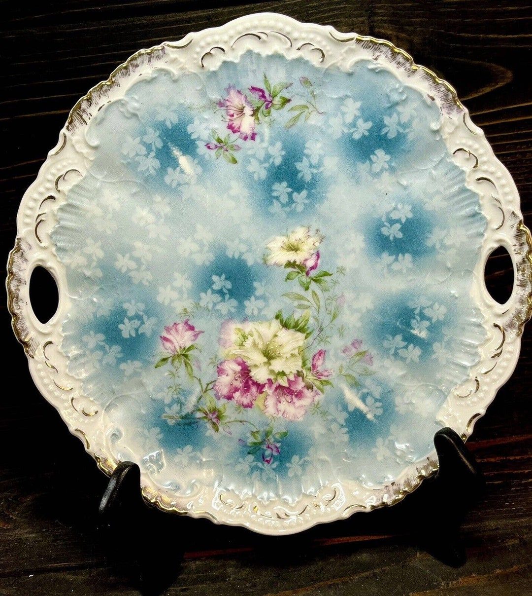 Weimar Germany Porcelain Blue Floral Tray W/ Handles Hand Painted C ...