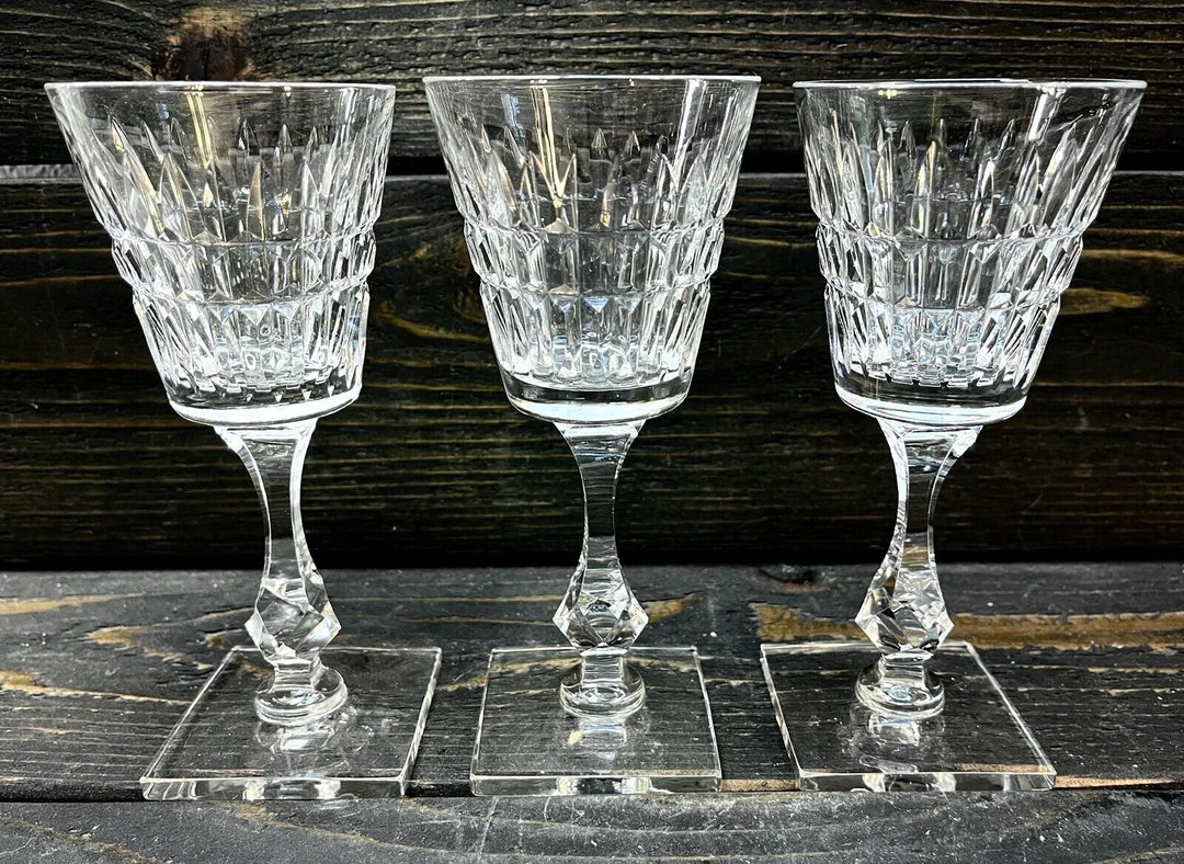 Tiffin-franciscan Waterford Pattern Square Foot Wine Glasses 6 5/8" Set ...