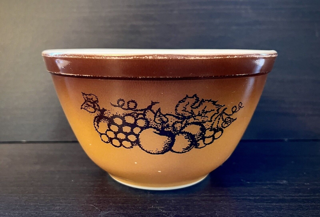 Pyrex Old Orchard Fruit Mixing Bowl 401 Oven Ware Brown Gold 1 1/2 Pint ...
