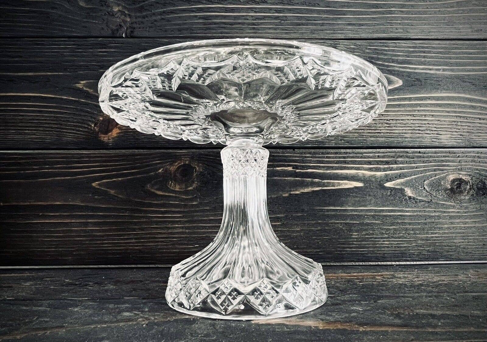 Pressed Glass Cake Stand Diamond Blocks 6 1/2 Tall 9 Wide Clear Rum ...
