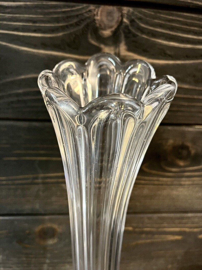 EAPG John Higbee Glass Stretch Rim Vase With Faceted Base 14 Tall Circa ...