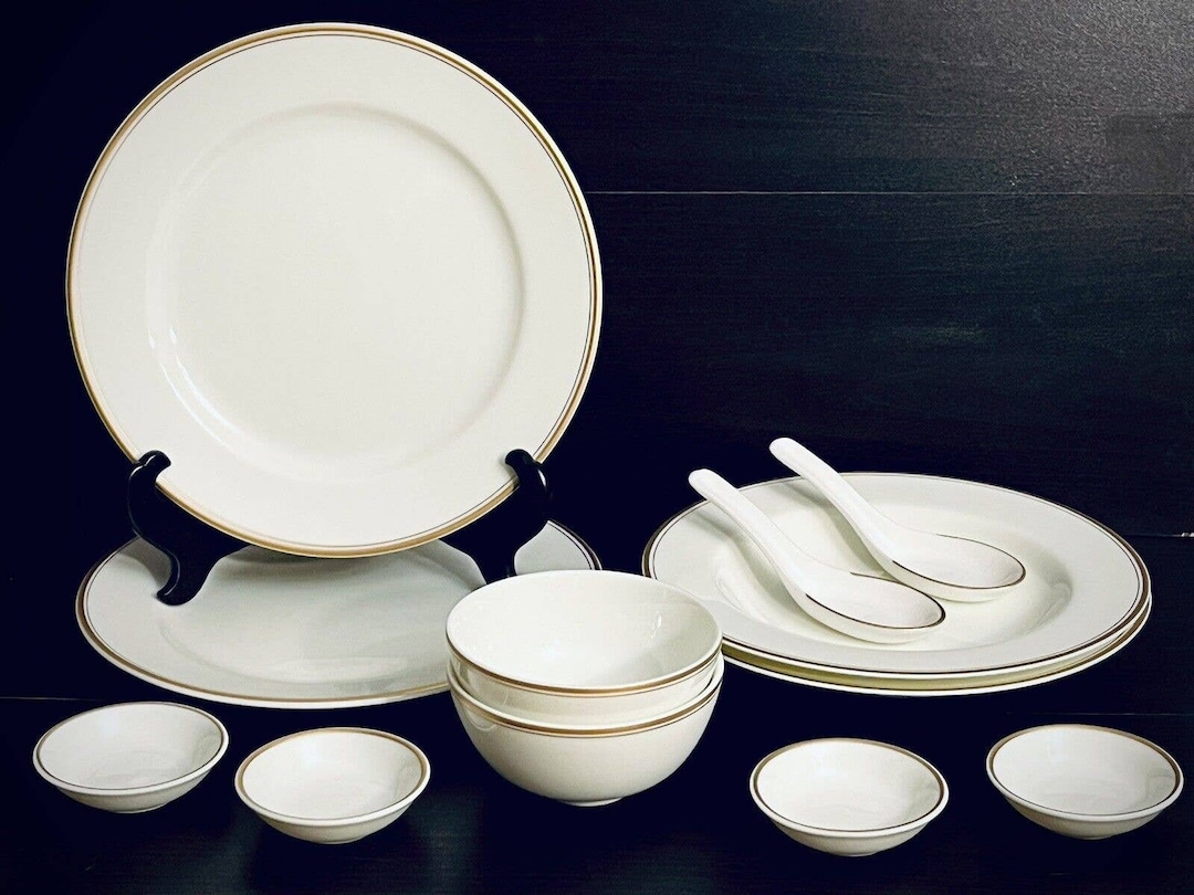 TTC Chinaware Restaurant Soup Plate & Bowl With Spoons Set for 2 White ...