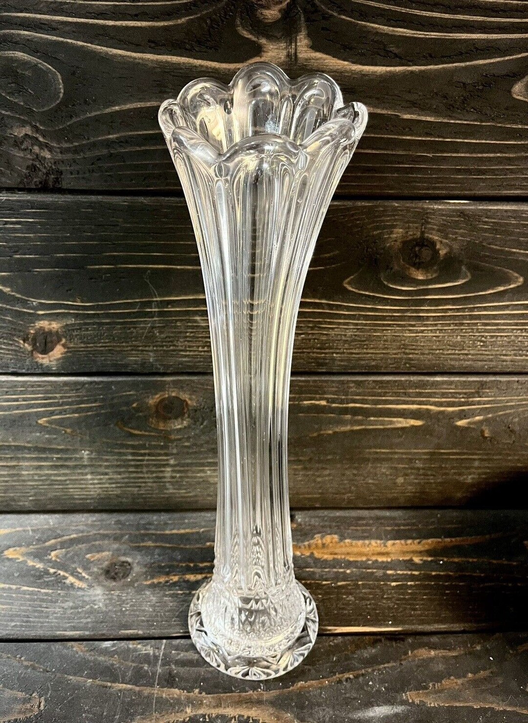 EAPG John Higbee Glass Stretch Rim Vase With Faceted Base 14 Tall Circa ...