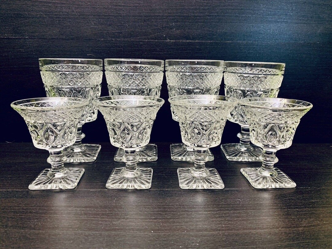 Square Footed Goblets and Cordial Glasses Clear Vintage Pressed Glass ...