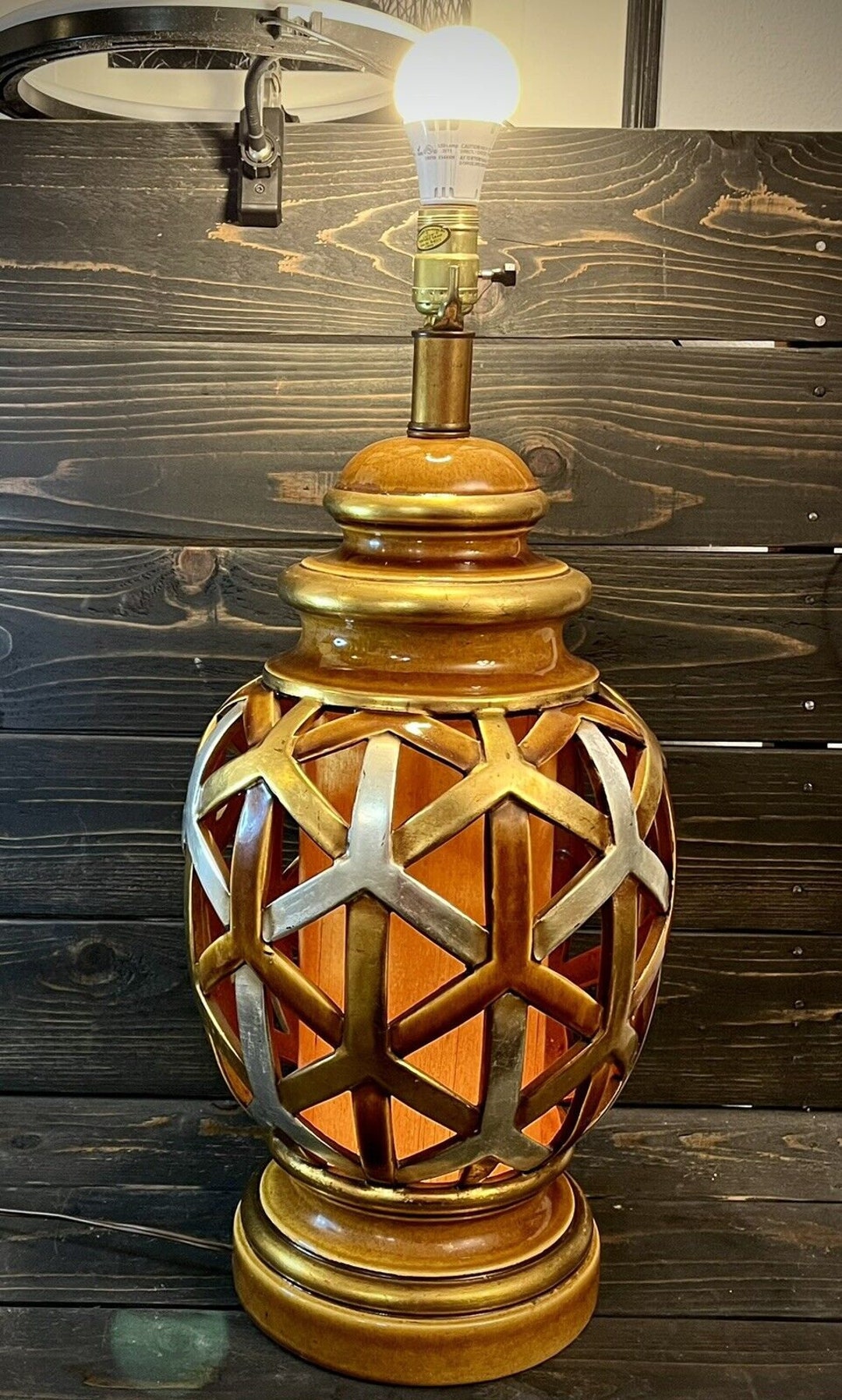 1970’s Oversized Ceramic Lattice Lamp With Glowing Nightlight Center 25 ...