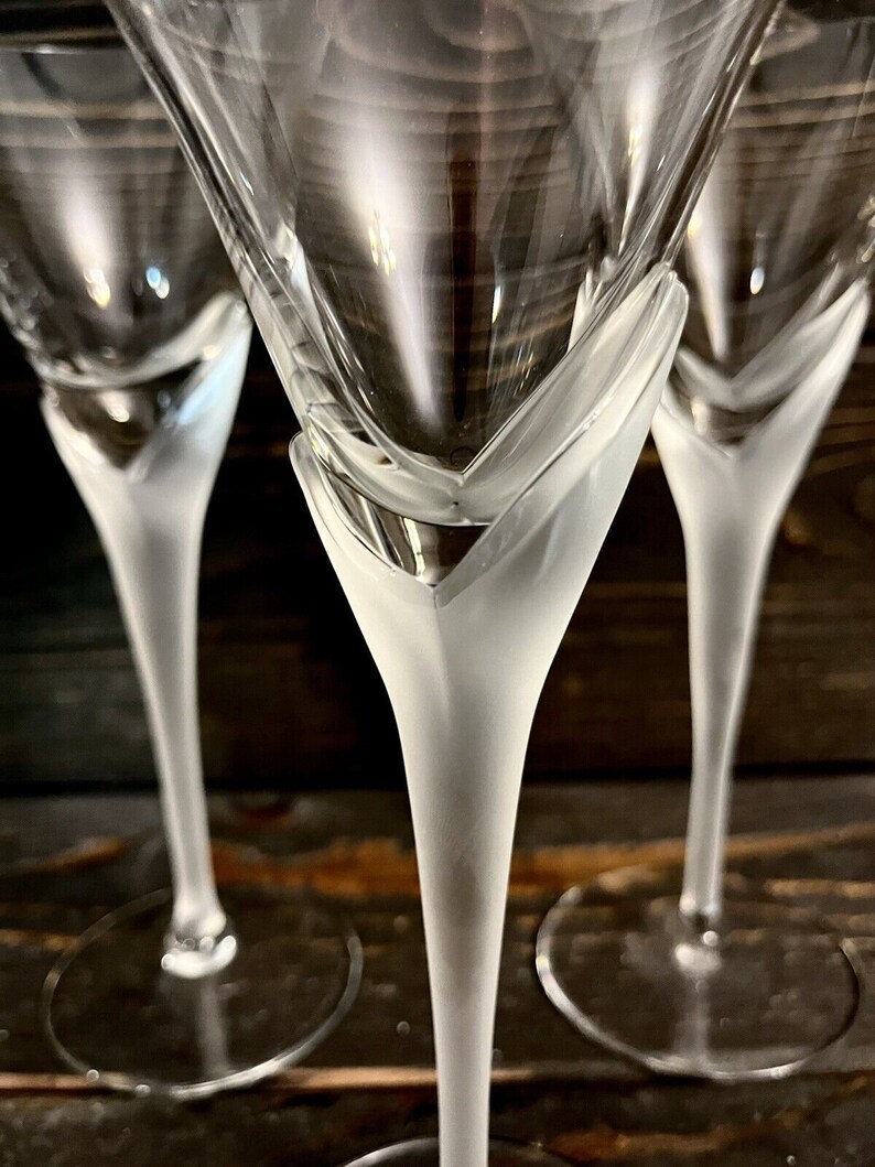 Frosted Flower Stem Wine Glasses 8 1/2 Tall Set of 5 Flared Trumpet ...
