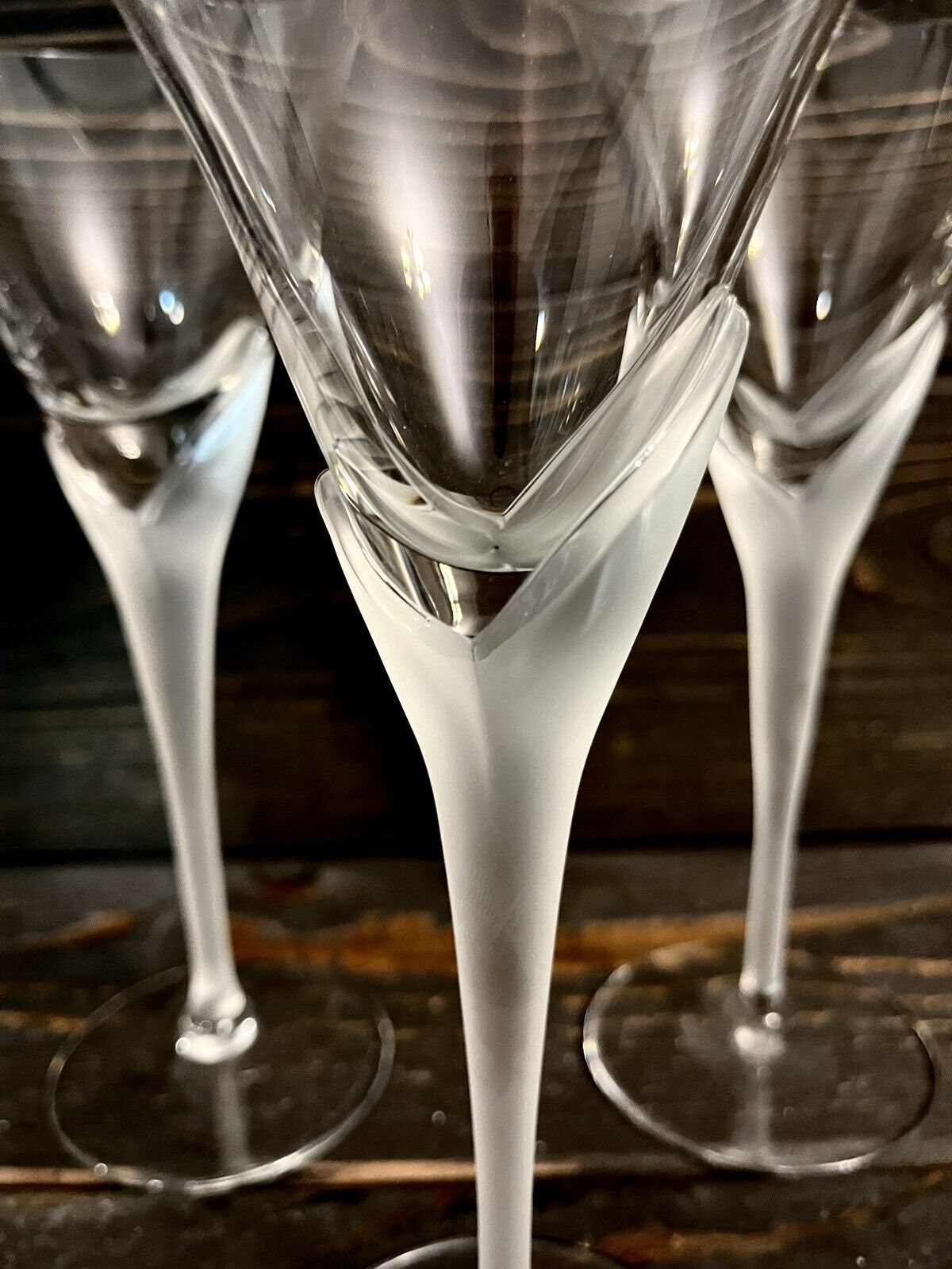 Frosted Flower Stem Wine Glasses 8 1/2 Tall Set of 5 Flared Trumpet ...
