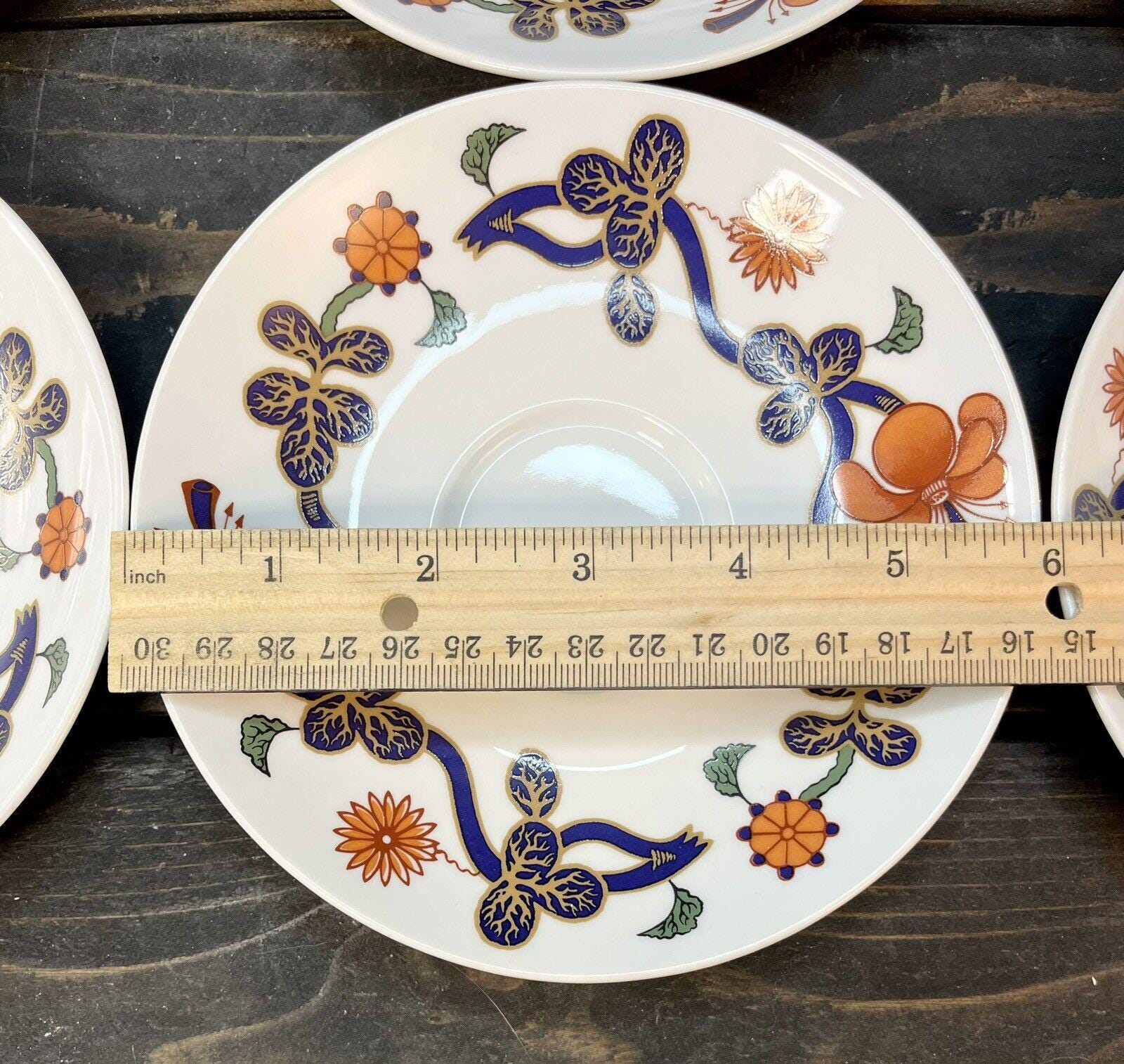 Royal Worcester Grainger Imari Teacup Cups & Saucers Blue Orange Set of ...