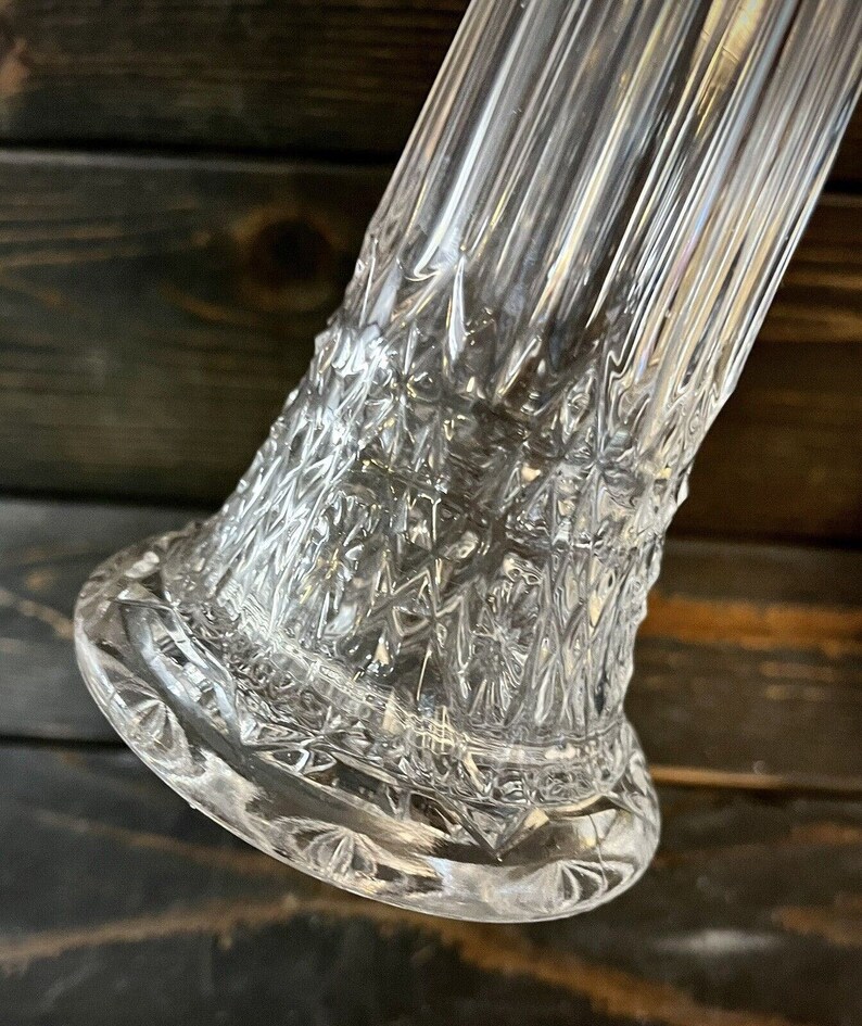 EAPG John Higbee Glass Stretch Rim Vase With Faceted Base 14 Tall Circa ...