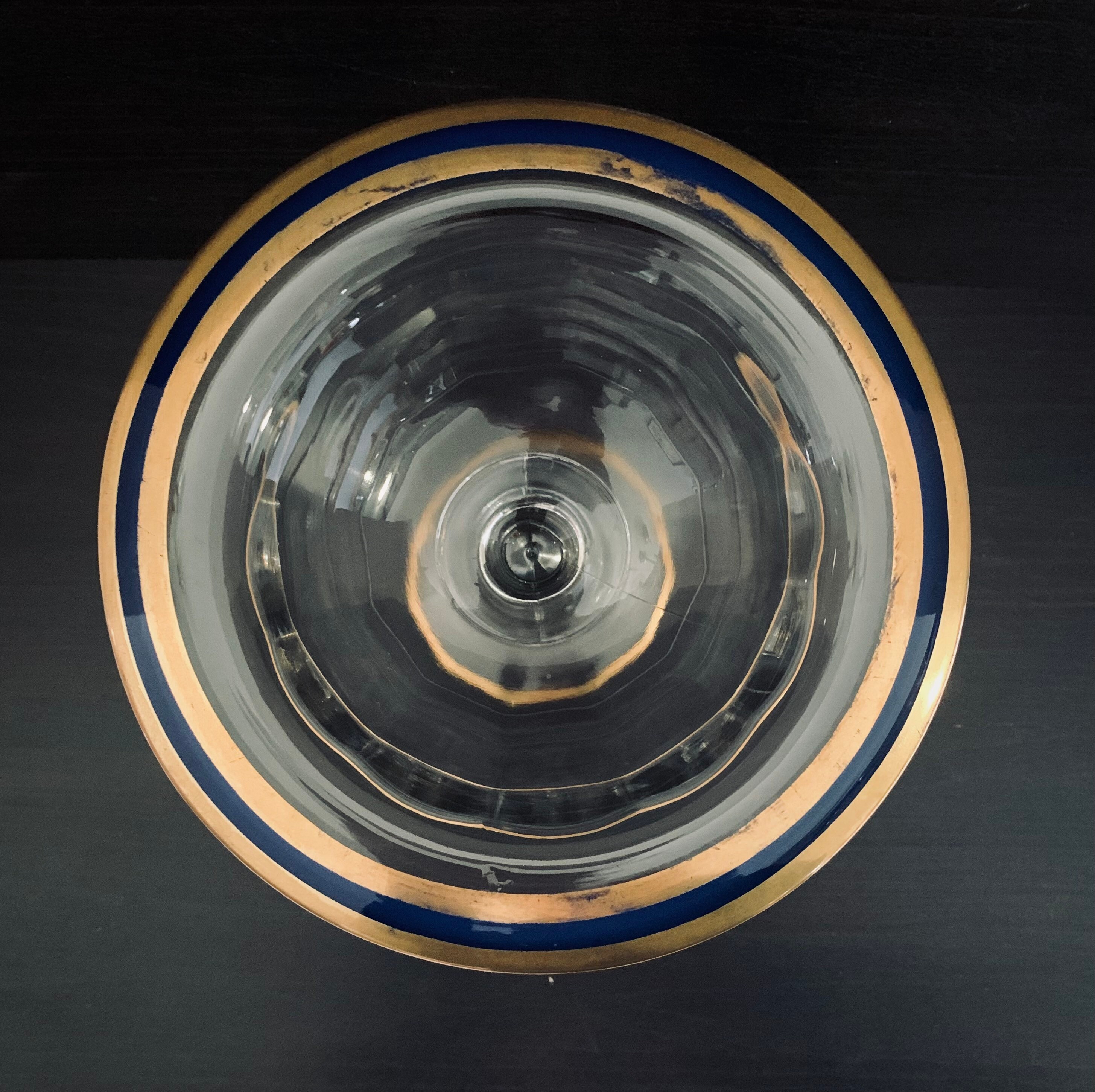 Heisey Clear Glass Compote Cobalt Blue and Gold Banded Rim 6 1/4” Tall ...