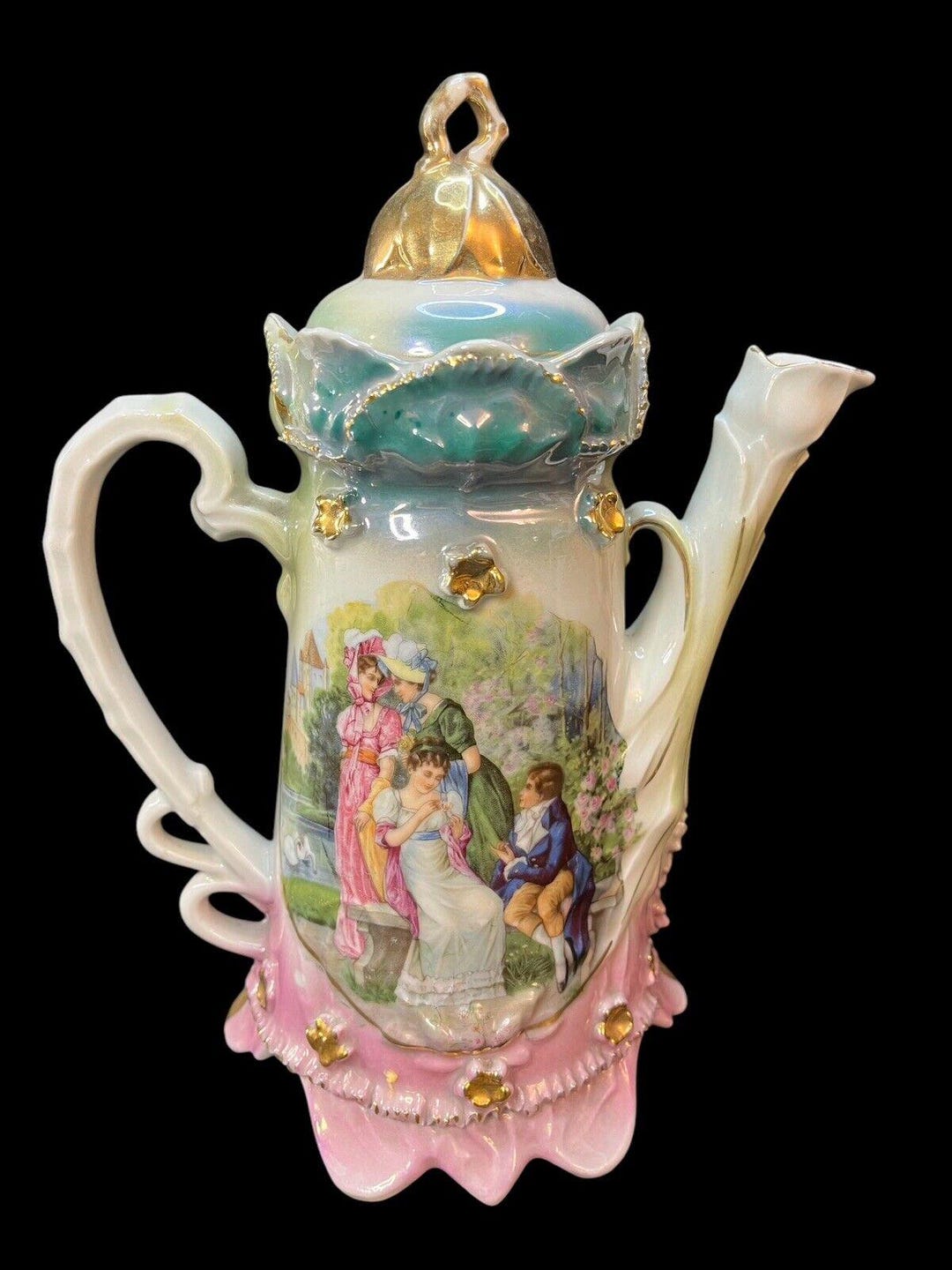 Antique Rococo Styled German Ceramic Coffee Pot With Lid Courting ...