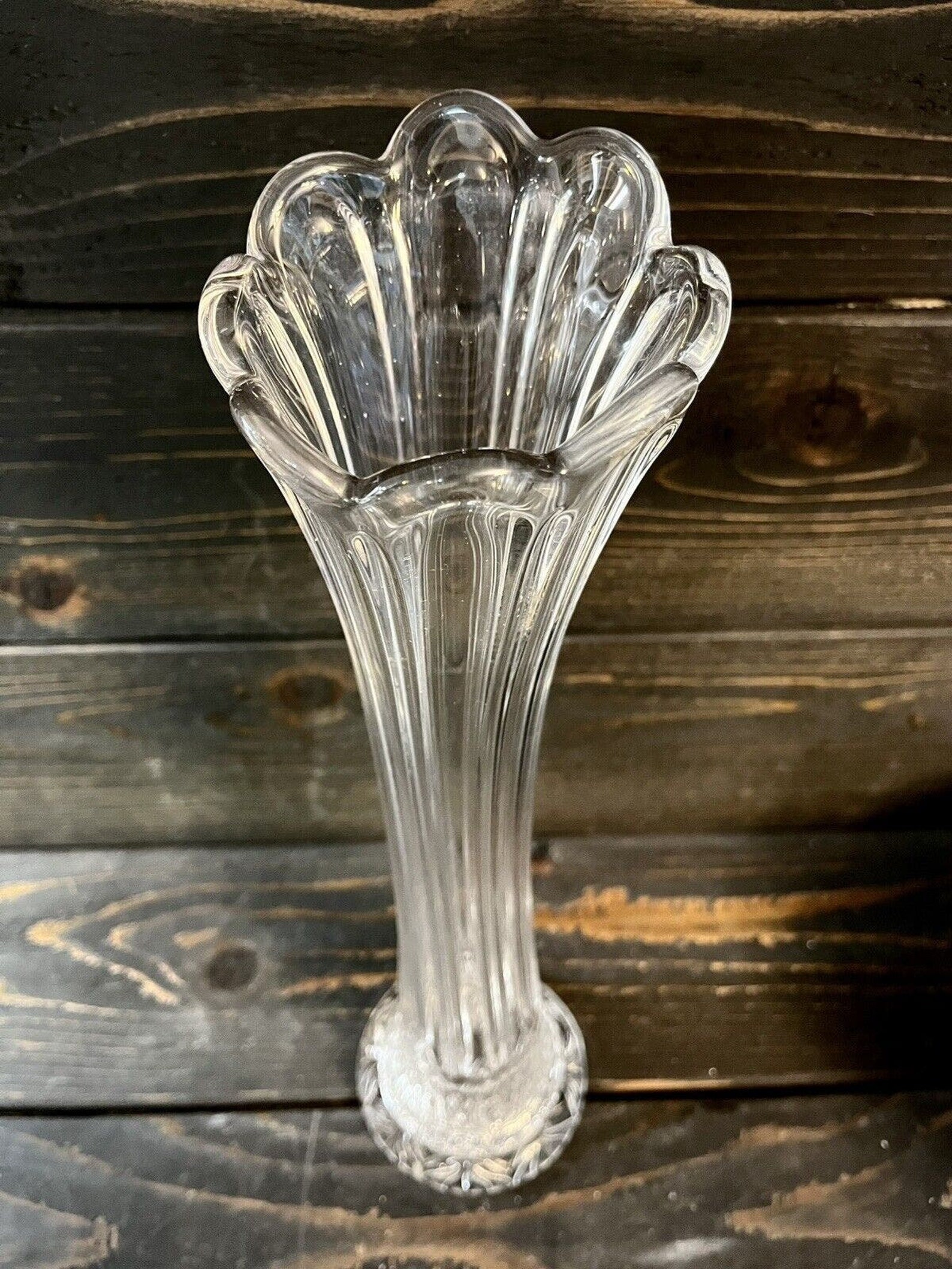 EAPG John Higbee Glass Stretch Rim Vase With Faceted Base 14 Tall Circa ...