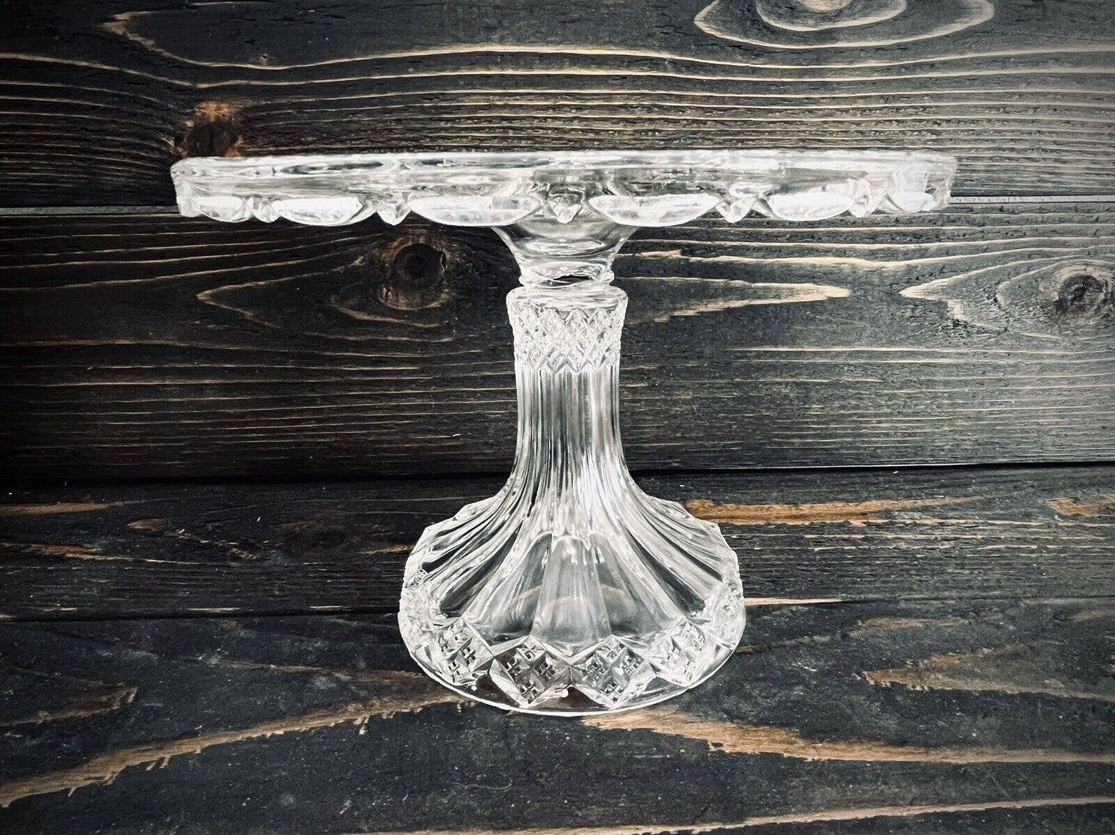 Pressed Glass Cake Stand Diamond Blocks 6 1/2 Tall 9 Wide Clear Rum ...