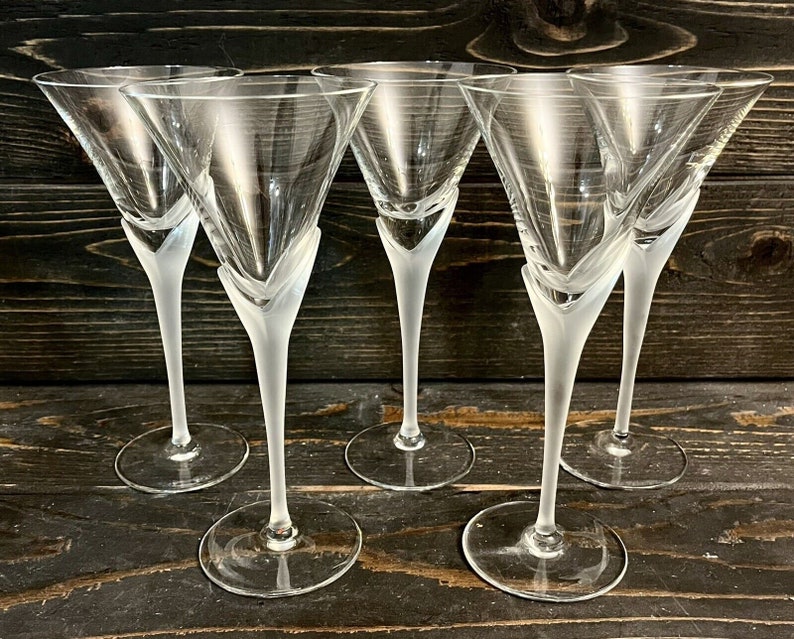 Frosted Flower Stem Wine Glasses 8 1/2 Tall Set of 5 Flared Trumpet ...