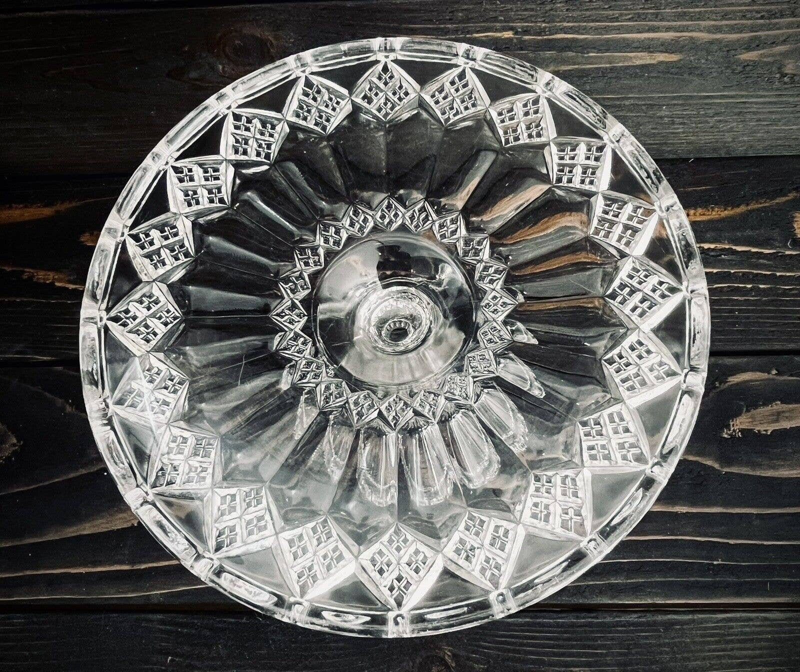 Pressed Glass Cake Stand Diamond Blocks 6 1/2 Tall 9 Wide Clear Rum ...
