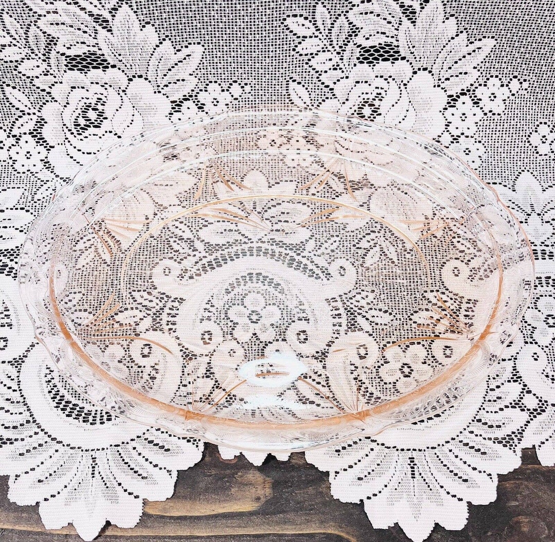 Hazel Atlas Pink Royal Lace Depression Glass Serving Platter 12 3/4 ...