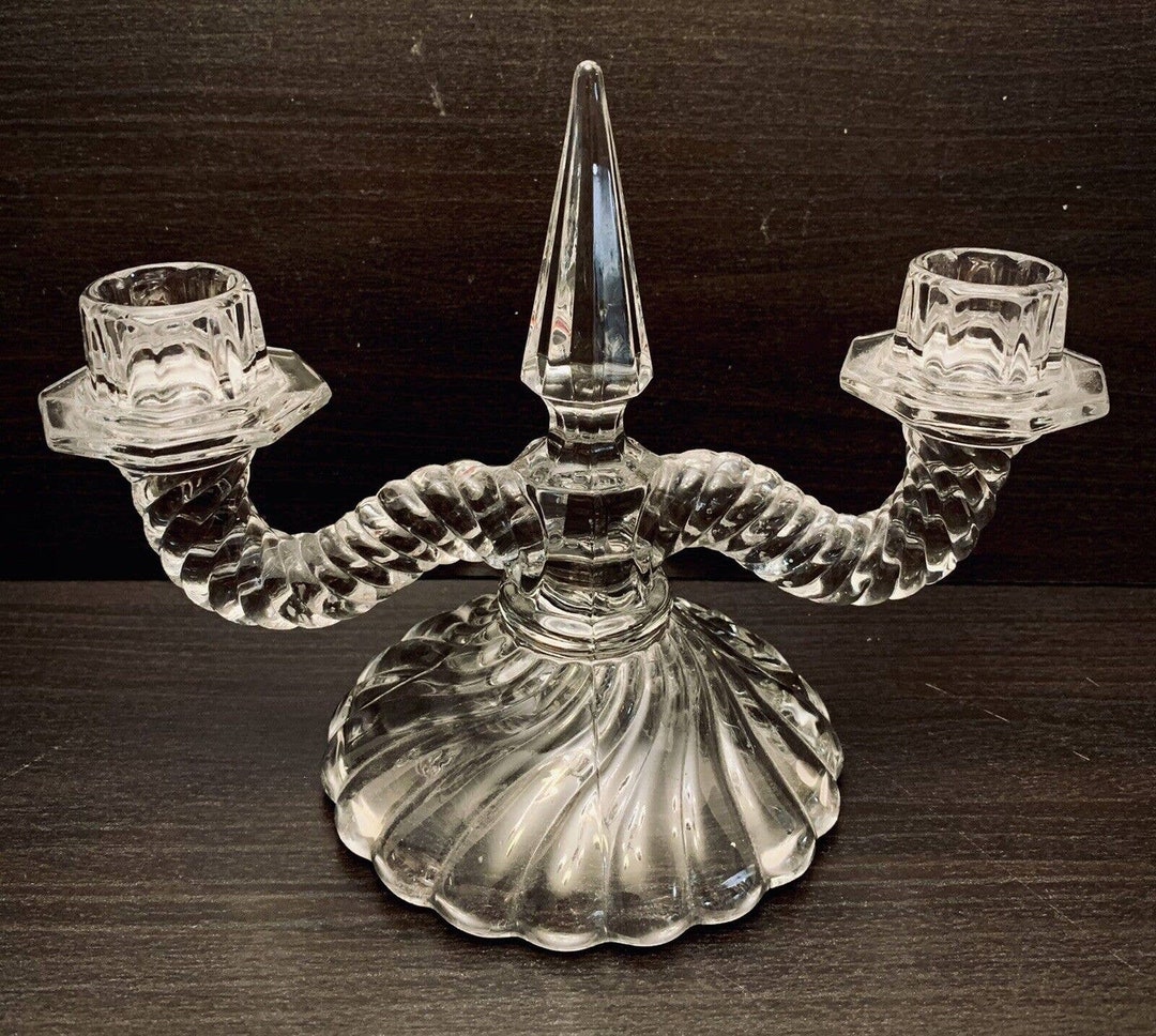 Fostoria Colony Swirl Clear Elegant Glass Candlestick Holder Heavy ...