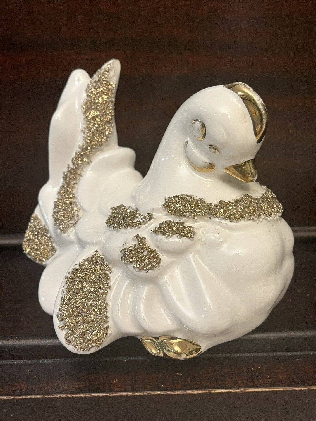 Vintage Ceramic Chicken Hen White W/ Gold Detail Mid-century Farmhouse ...