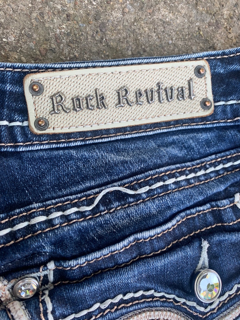 Y2K Denim Flare / Rock Revival Jeans / Bedazzled Denim - Etsy