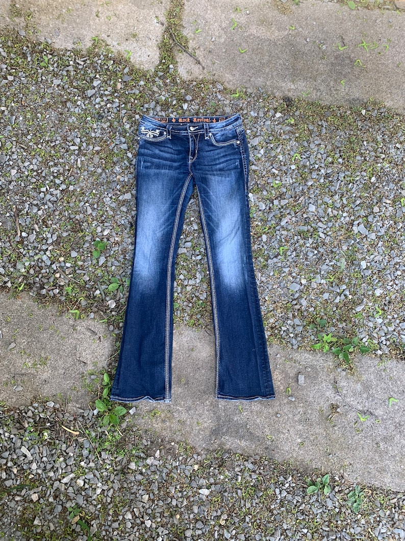 Y2K Denim Flare / Rock Revival Jeans / Bedazzled Denim - Etsy