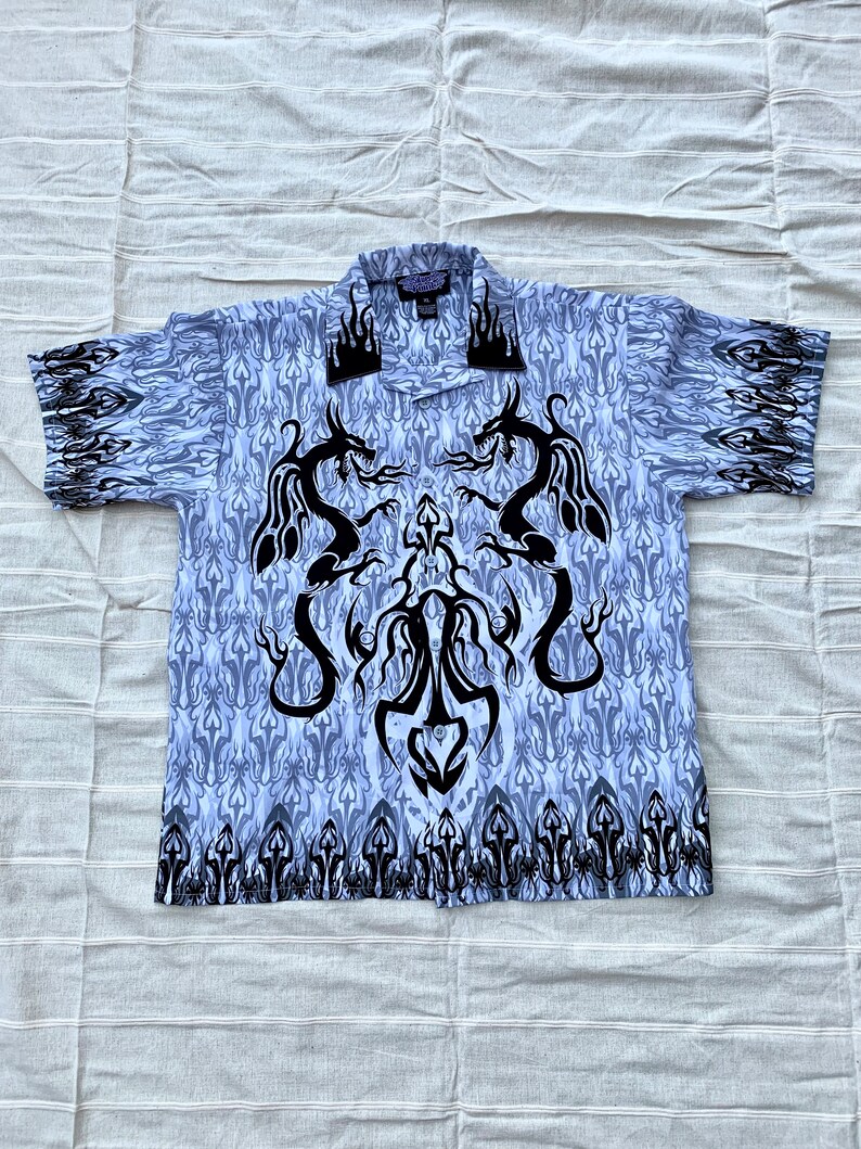 Y2K Tribal Dragon Button Down / Silver Point Shirt - Etsy