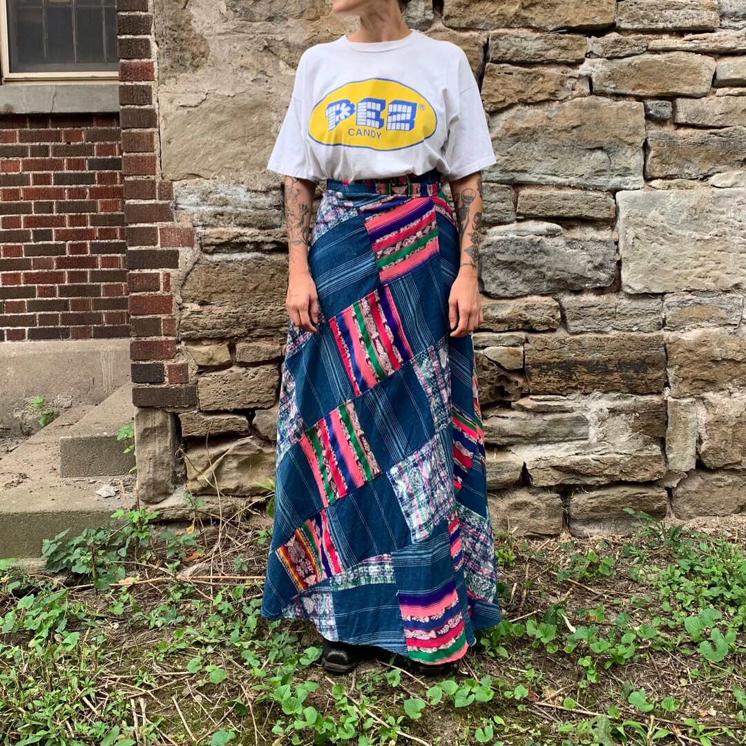 Denim Patchwork Wrap Skirt / Vintage Maxi Wrap Skirt - Etsy
