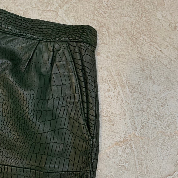 Crocodile Print Leather Skirt / Green Leather Skirt /… - Gem