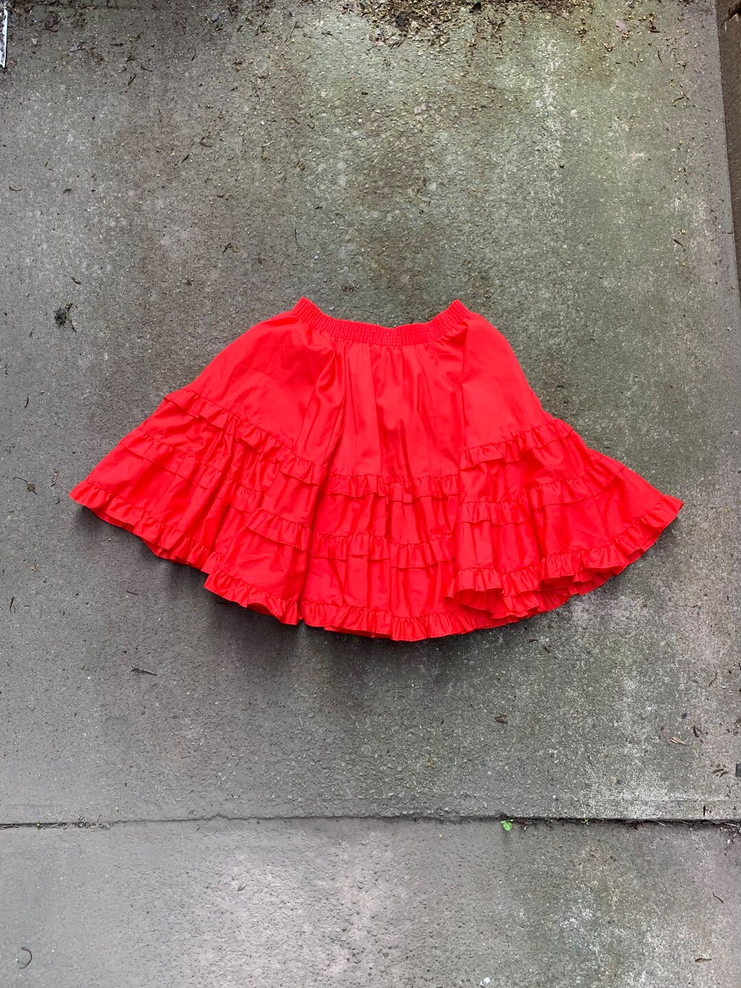 Vintage Red Ruffled Skirt / Tiered Flouncy Skirt With Elastic Waist ...