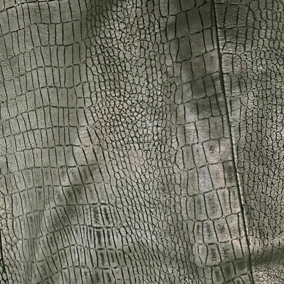 Crocodile Print Leather Skirt / Green Leather Skirt /… - Gem