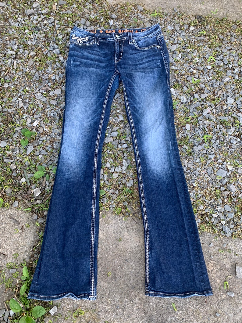 Y2K Denim Flare / Rock Revival Jeans / Bedazzled Denim - Etsy