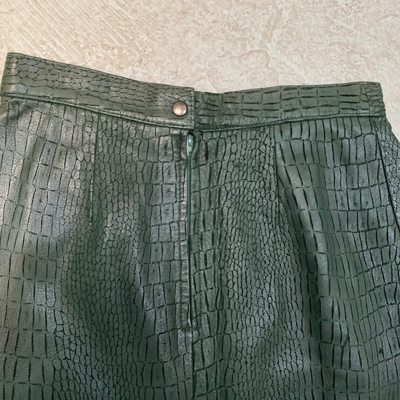 Crocodile Print Leather Skirt / Green Leather Skirt /… - Gem