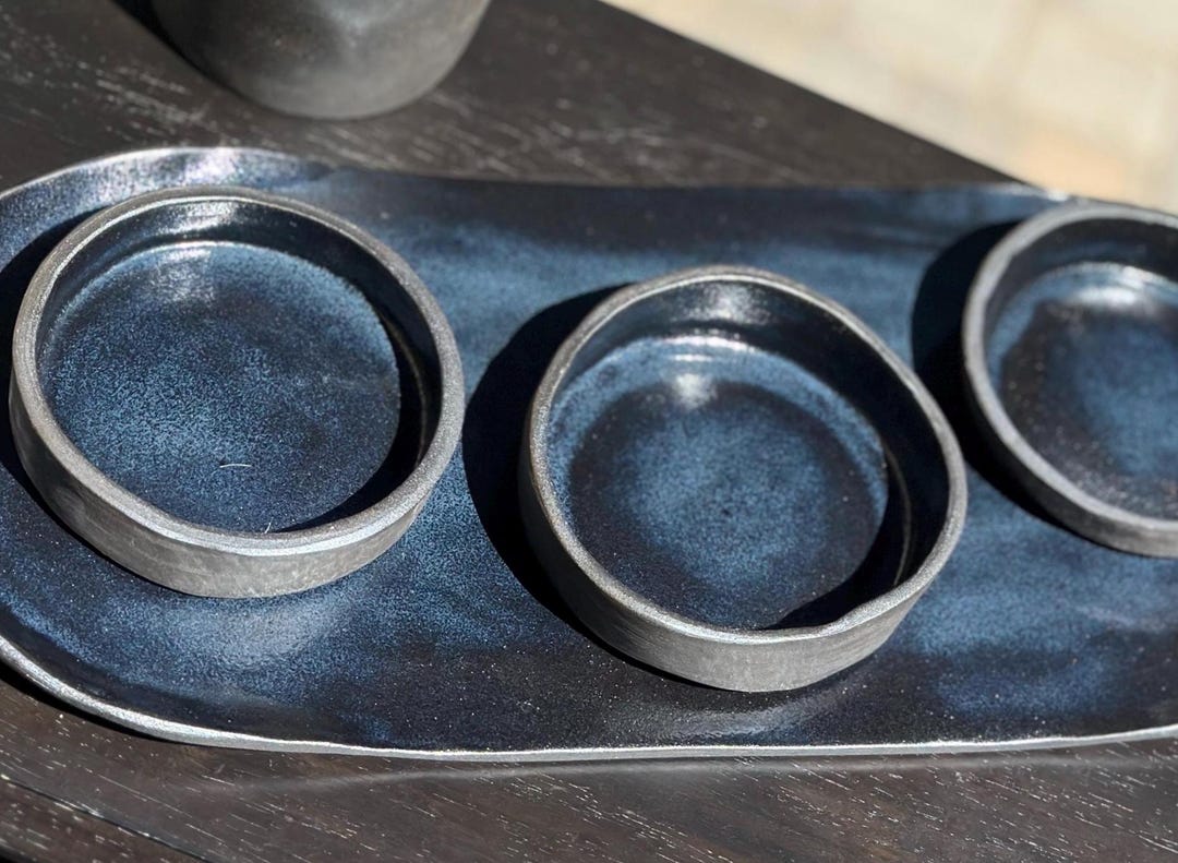 Elegant Black Clay Serving Tray With Bowls - Etsy