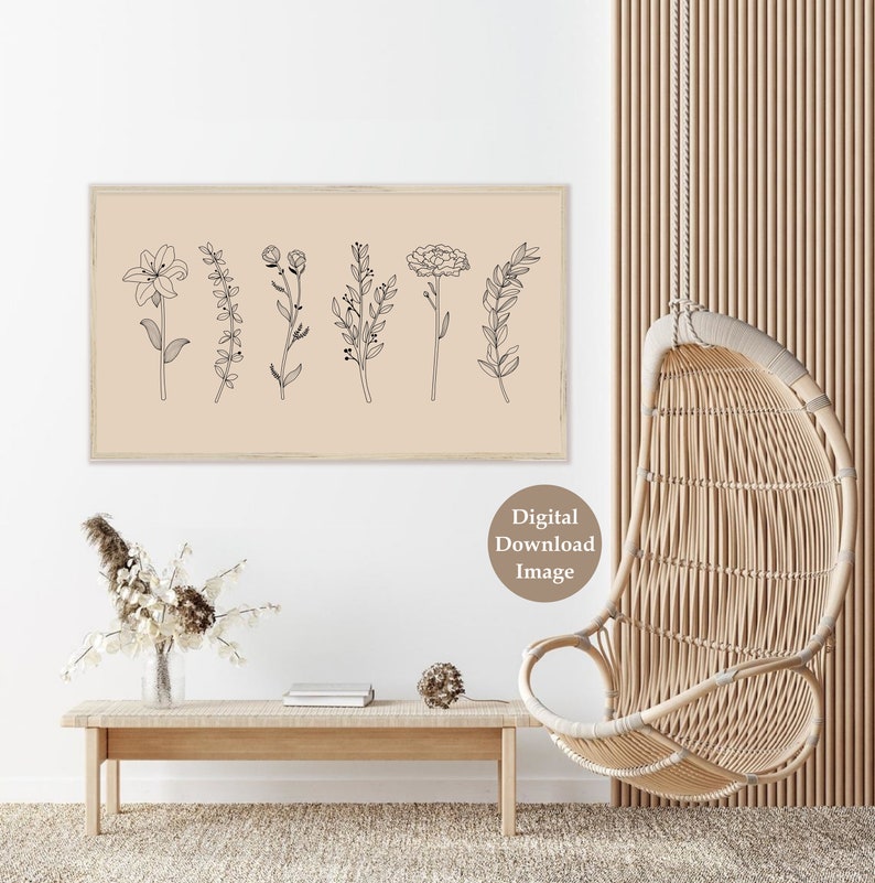 Samsung Frame TV Art Beige Black Botanical Illustration Frame - Etsy