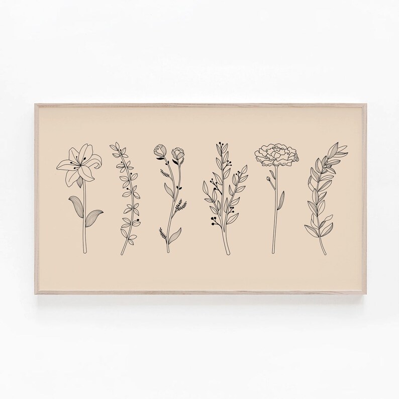 Samsung Frame TV Art Beige Black Botanical Illustration Frame - Etsy