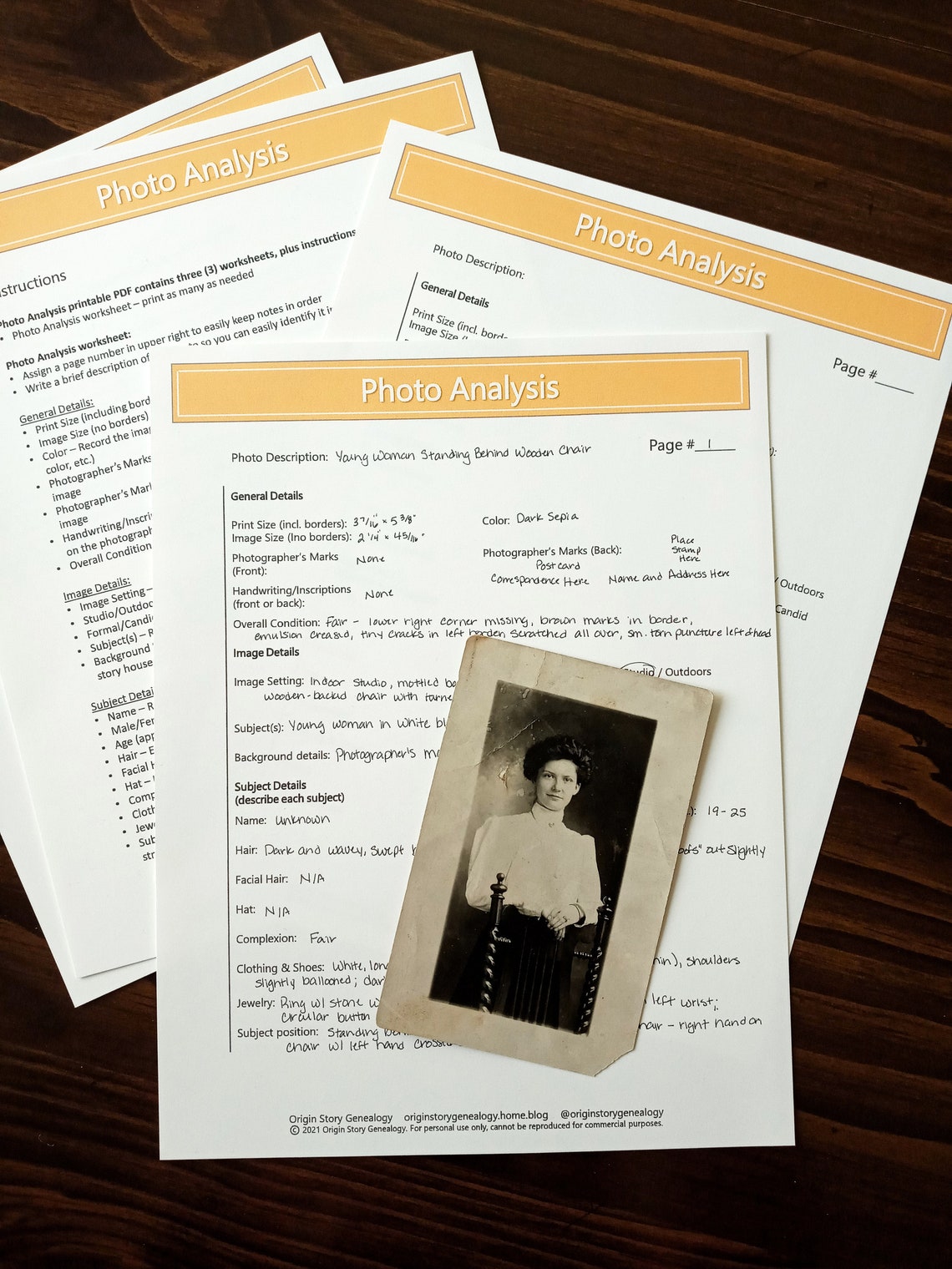 Photo Analysis Printable PDF for Genealogy and Family History Research ...